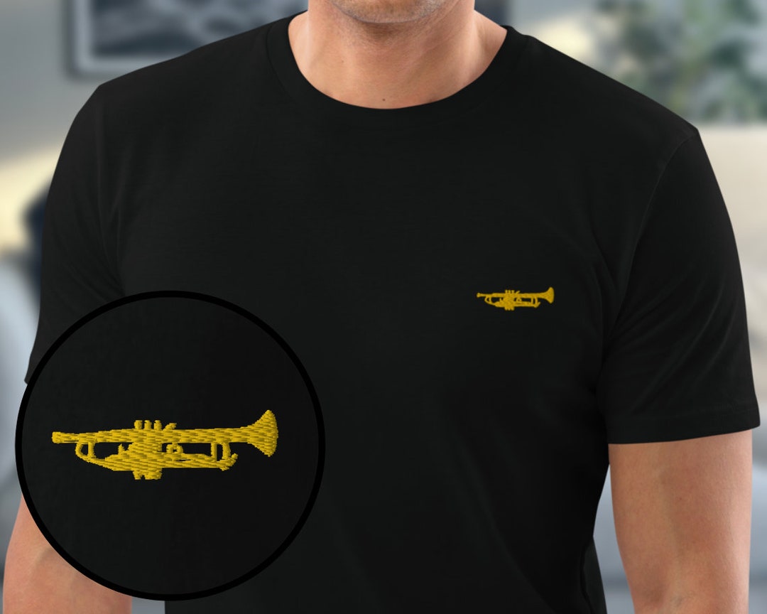 Organic T-shirt Trumpet Embroidery Minimal Musician Shirt Embroidered ...