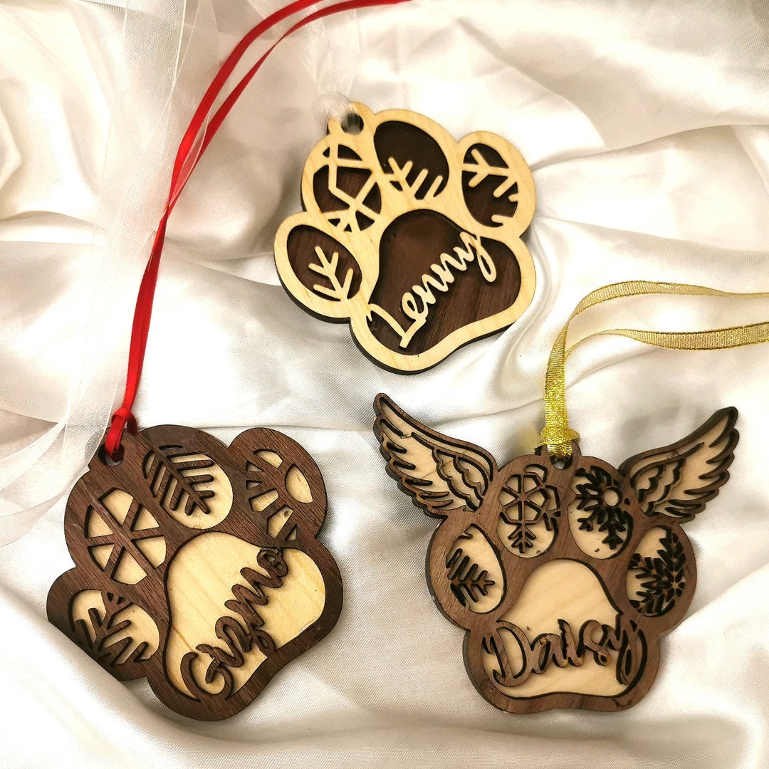 Wooden Pet Paw, Christmas Tree Decorations, Personalized Tree Ornaments ...