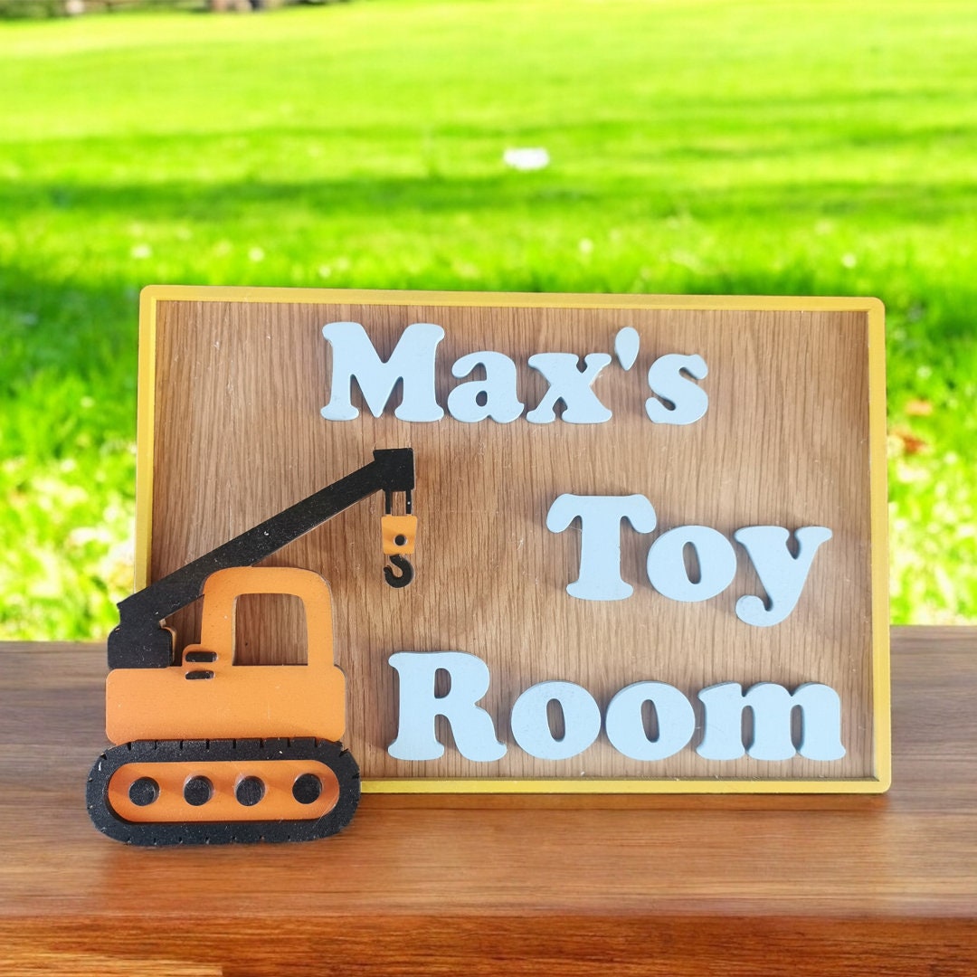 Custom Themed Bedroom Door Sign, Personalized Digger and Seaside Design ...