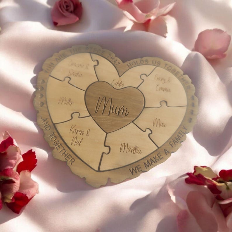 Rustic Wooden Heart Puzzle: Personalized Family Keepsake With Stand - Etsy