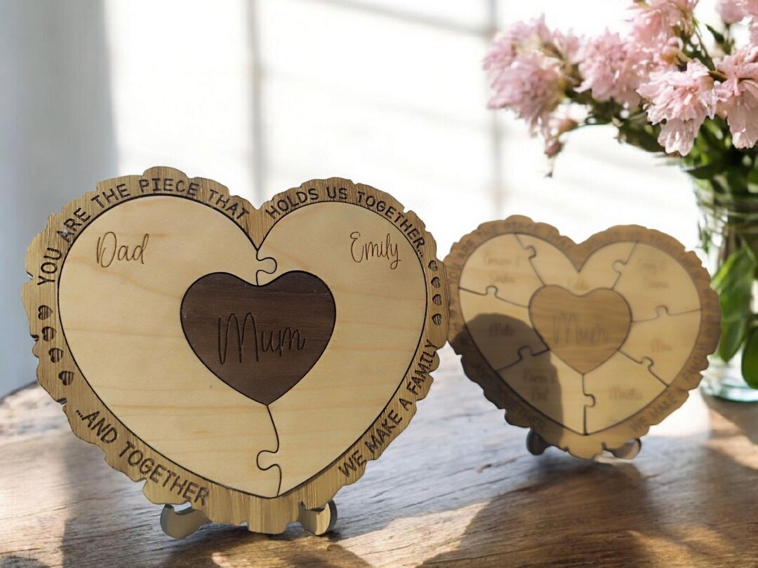 Rustic Wooden Heart Puzzle: Personalized Family Keepsake With Stand - Etsy