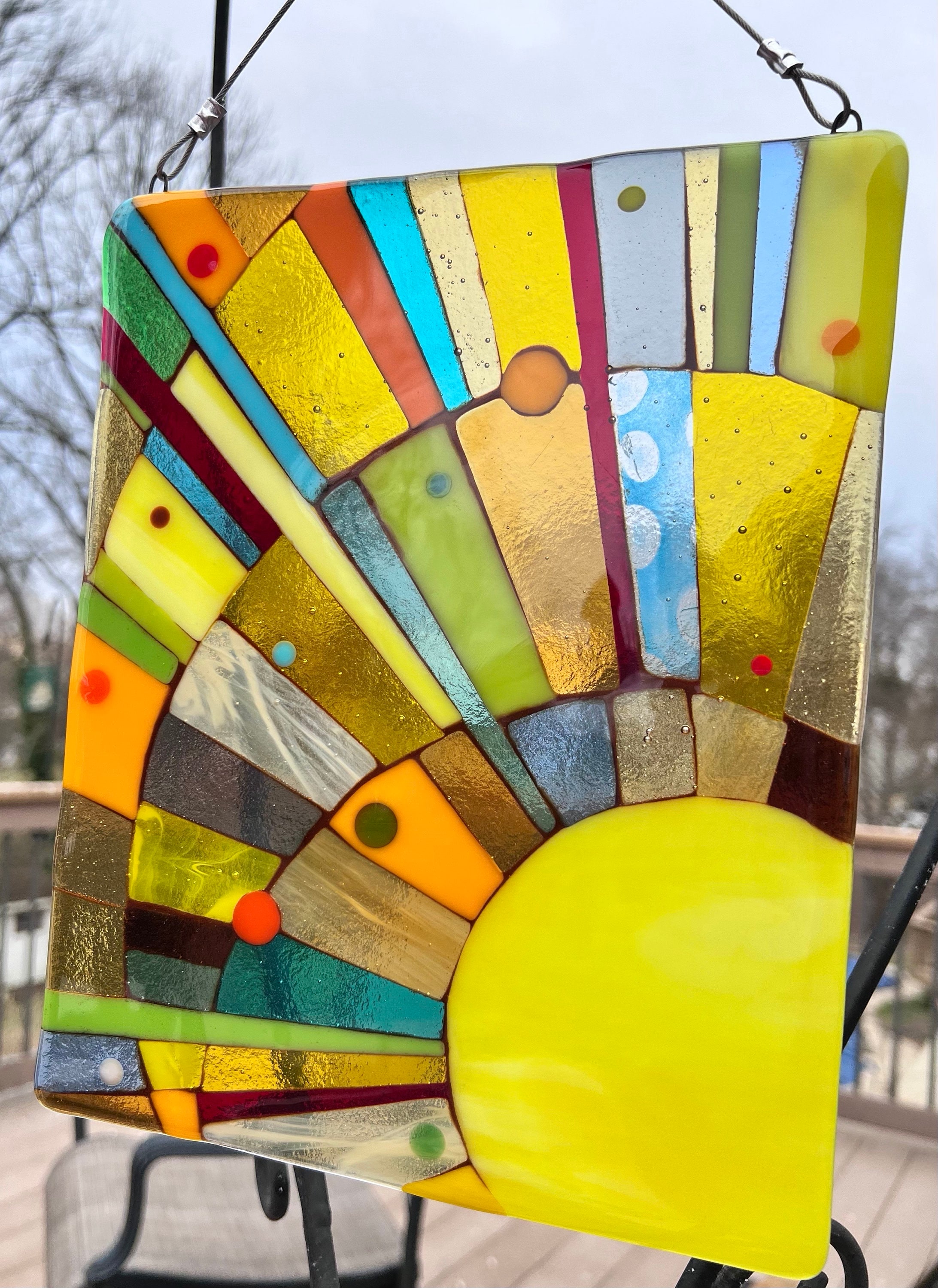 Wake up Sunrise Glass Hanging Panel - Etsy
