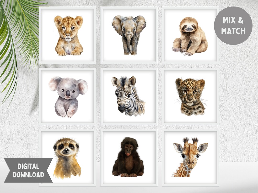 PRINTABLE Jungle Baby Animal Wall Art Prints for Nursery Safari Nursery ...