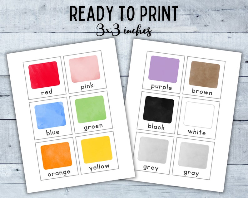 12 Water Color Flash Cards, Color Posters, Preschool Montessori ...
