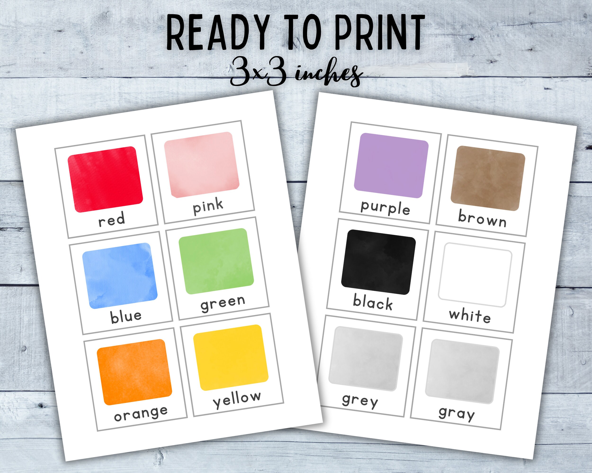12 Water Color Flash Cards, Color Posters, Preschool Montessori ...