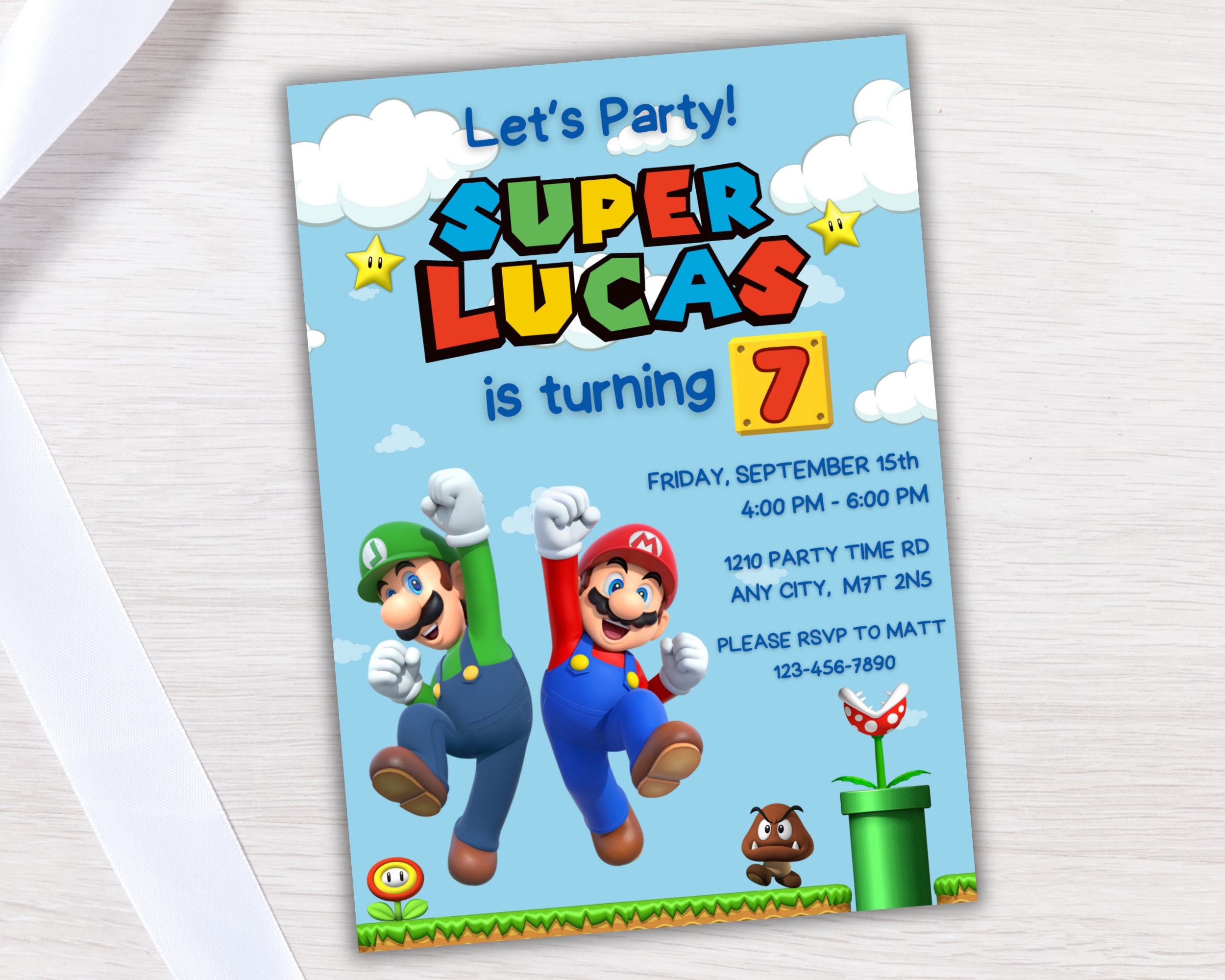 PRINTABLE Super Mario Birthday Invitation, Mario Bros Birthday Invite ...