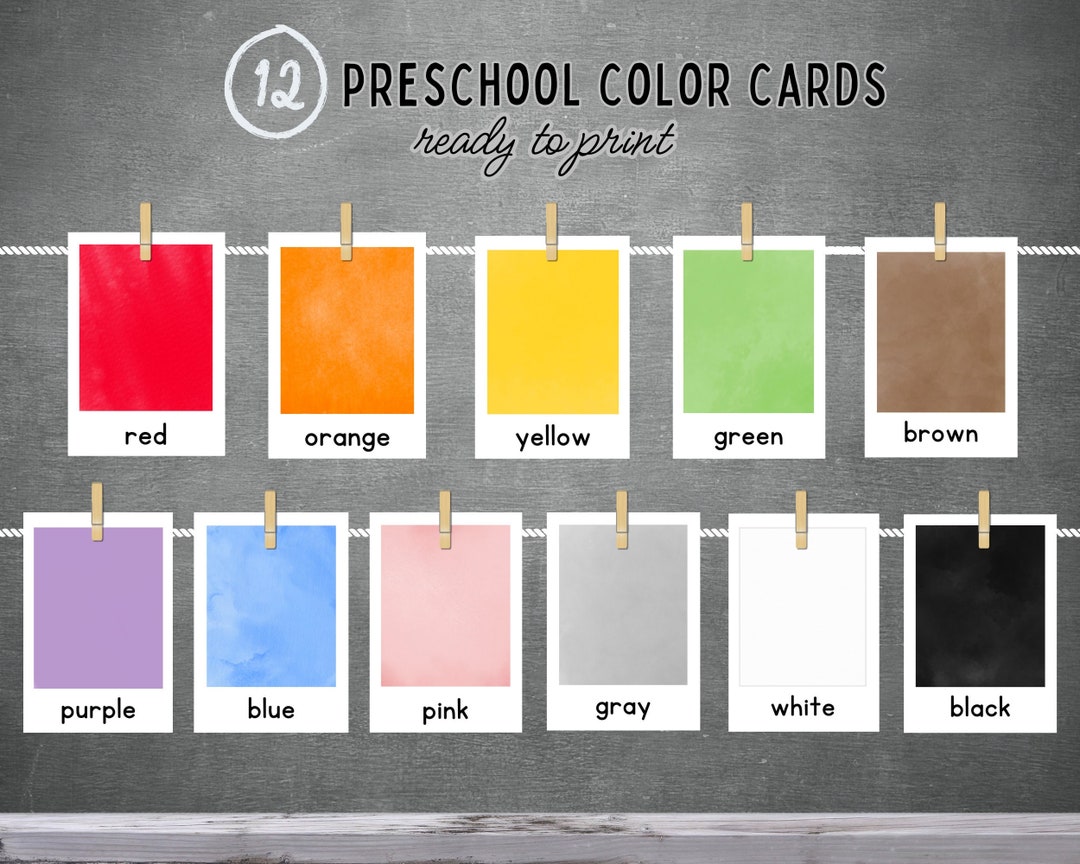 12 Water Color Flash Cards, Color Posters, Preschool Montessori ...