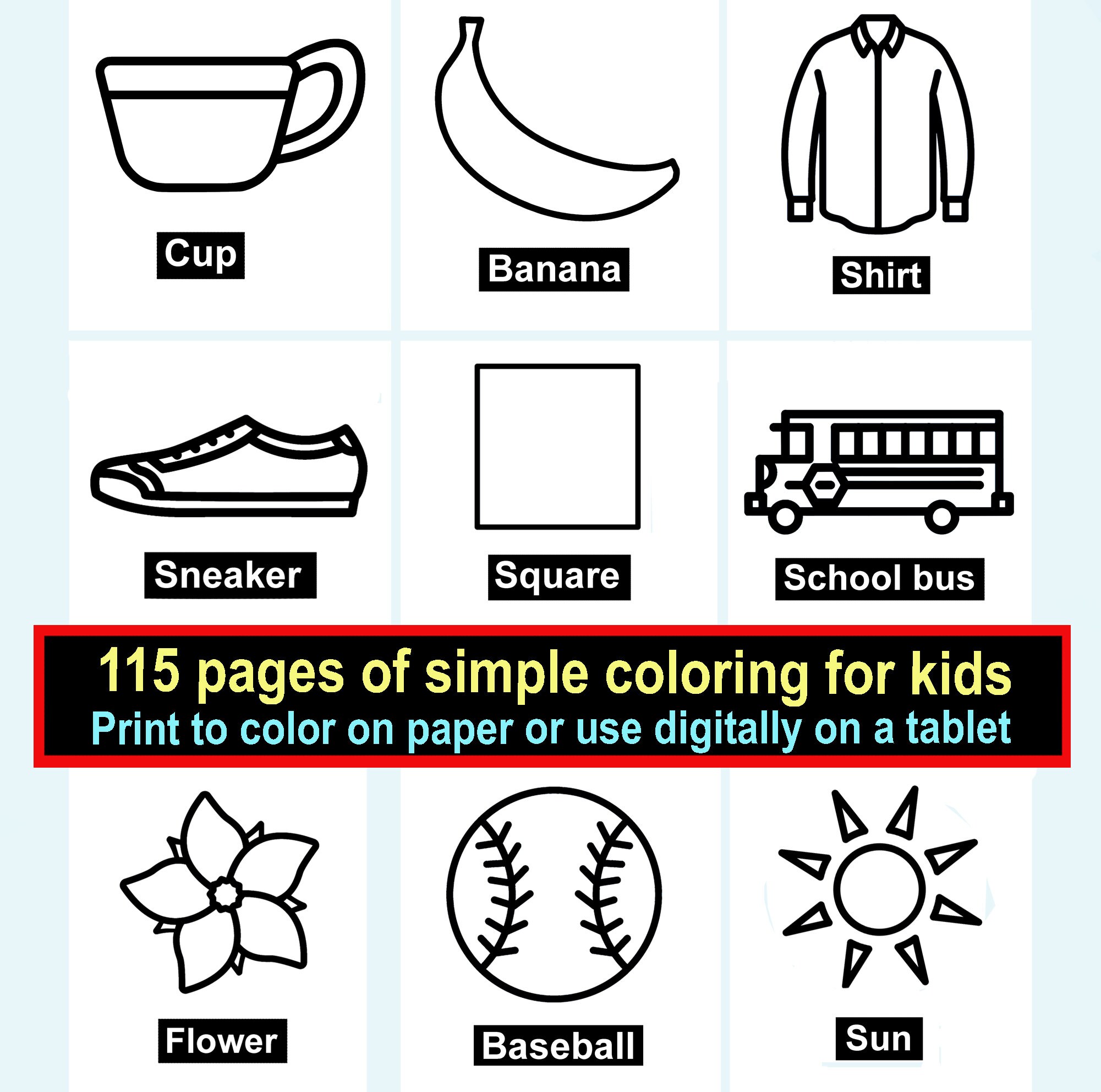 Easy Coloring Pages for Kids Everyday Objects Coloring for Kids Summer ...