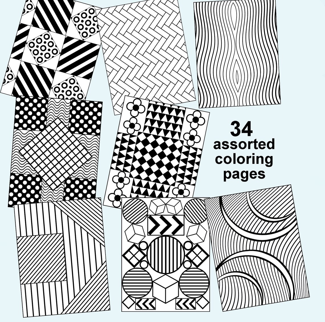 Relaxing Geometric Coloring Pages Digital and Printable Mindfulness ...