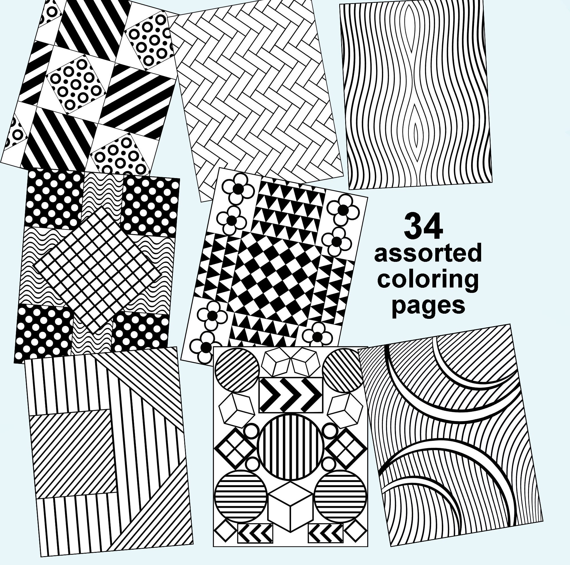 Relaxing Geometric Coloring Pages Digital and Printable Mindfulness ...