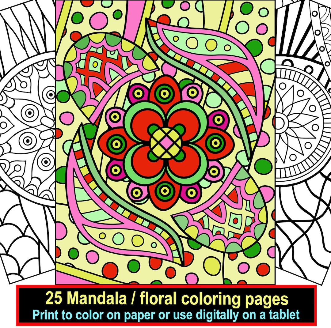 Relaxing Mandala Floral Coloring Pages Digital and Printable ...