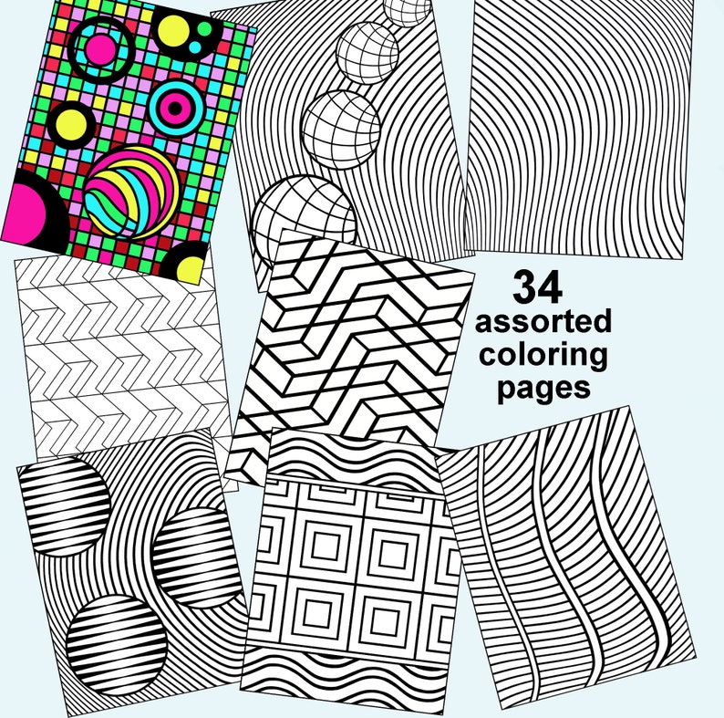 Relaxing Geometric Coloring Pages Digital and Printable Mindfulness ...