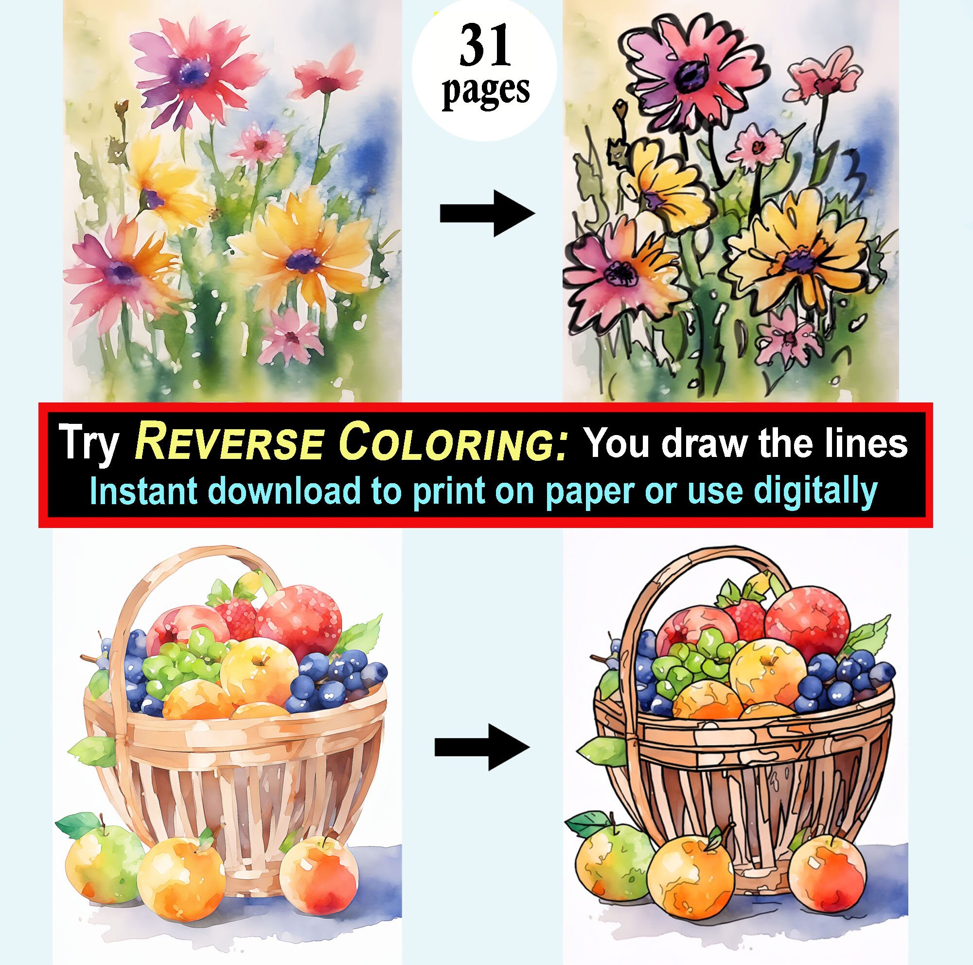Reverse Coloring Pages 31 Printable & Digital Coloring Pages Assorted ...