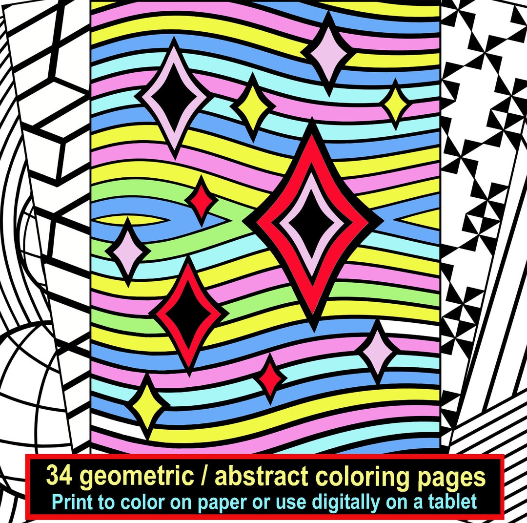 Relaxing Geometric Coloring Pages Digital and Printable Mindfulness ...