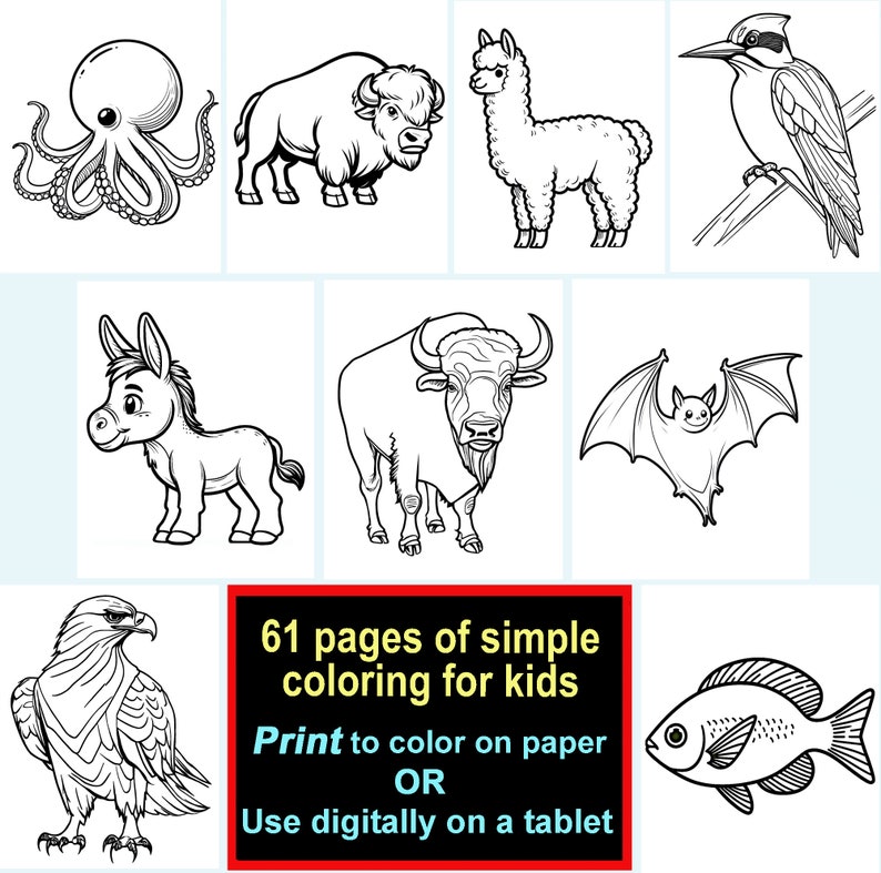 Animal Coloring Pages for Kids -- 61 Relaxing Coloring Pages for Kids ...