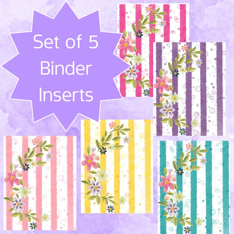 Striped Binder Cover Floral Binder Inserts for Notebook Cover for Girl ...
