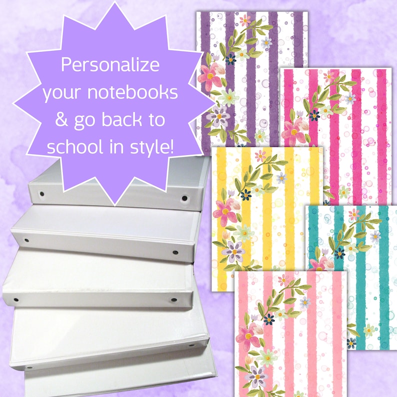Striped Binder Cover Floral Binder Inserts for Notebook Cover for Girl ...