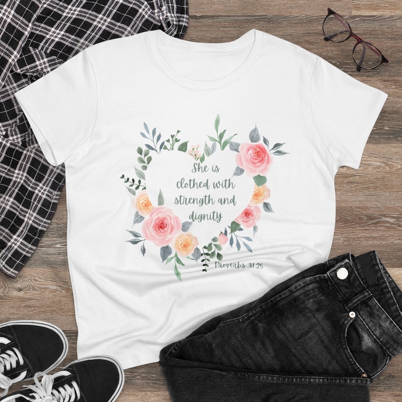 Bible Verse Tshirt For Her Christian T Shirt With Floral Print Proverbs