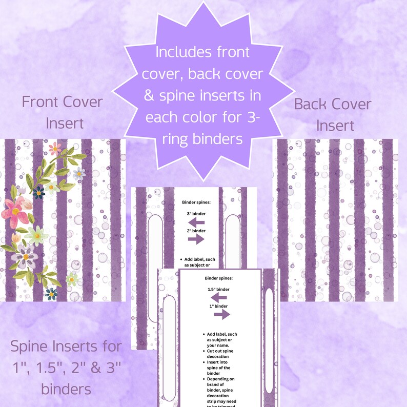 Striped Binder Cover Floral Binder Inserts for Notebook Cover for Girl ...