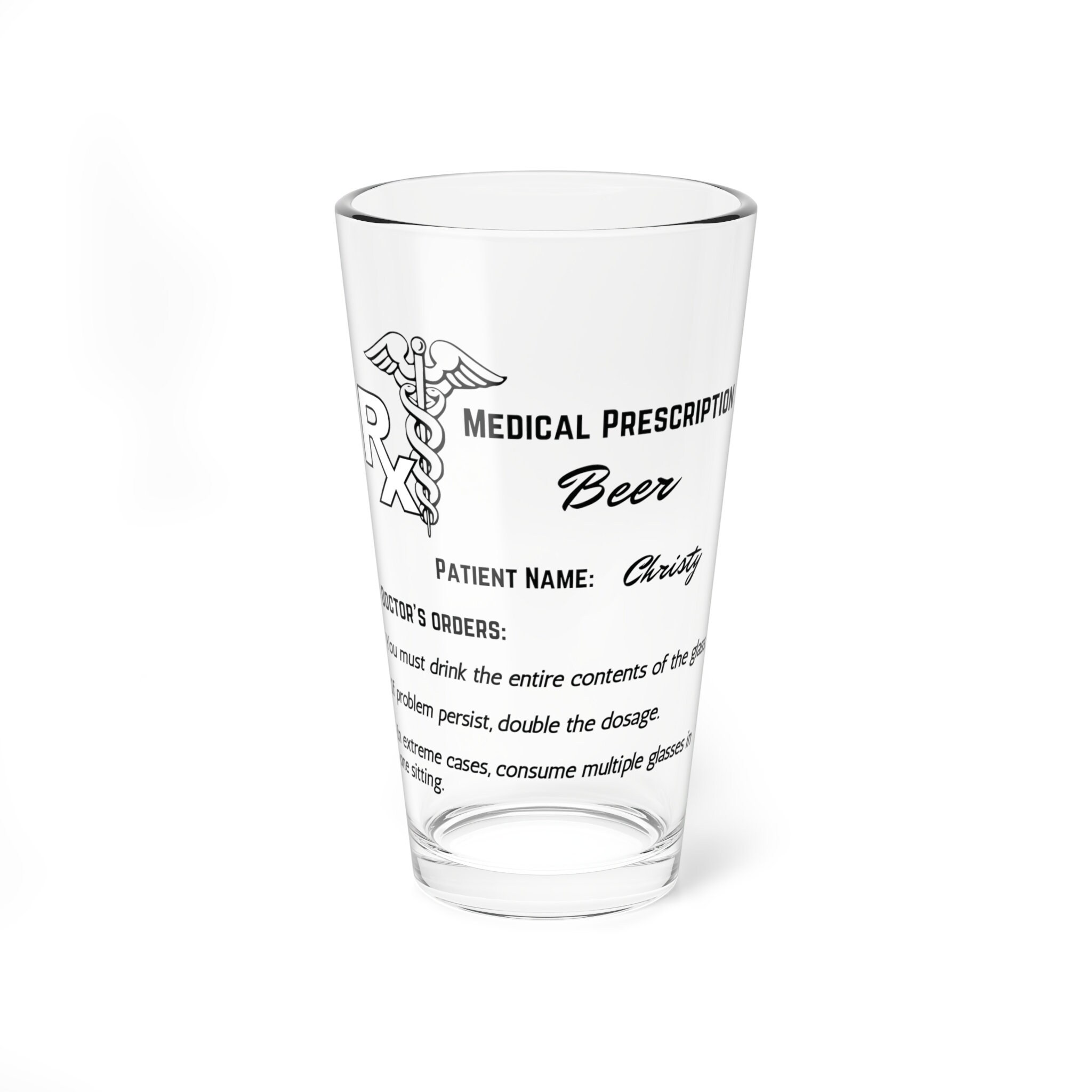 Custom Pint Glasses, Prescription Beer Glass, 16oz Pint Glass, Rx Beer ...