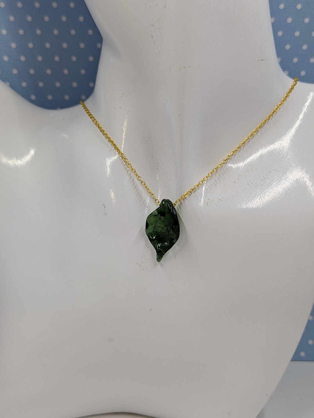 Handmade Green Glass Leaf Pendant Necklace: Artisan Sterling Silver ...