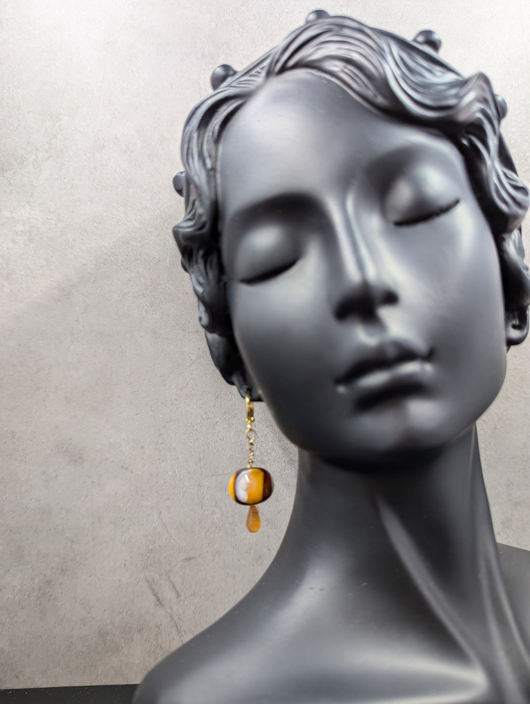 Fish Eye Series- Hand Made Venetian Glass Bead With Onyx Dangle Made in ...