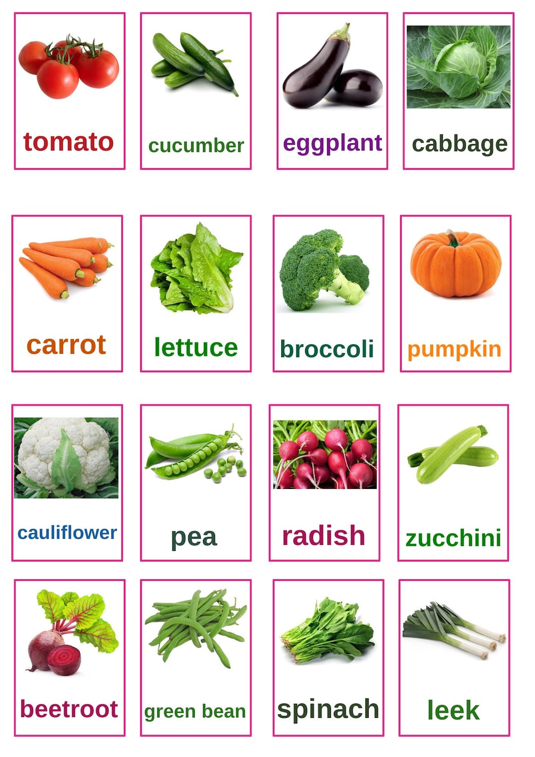 Vegatable Flashcards Printable , Montessori Style, 48 Cards Including ...