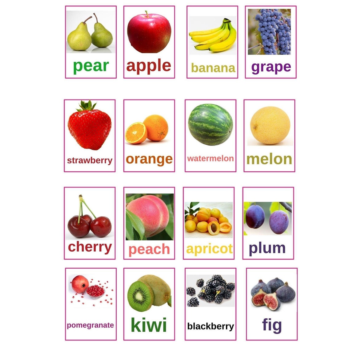 Fruits Flashcards Printable , Montessori Style, 48 Cards Including ...