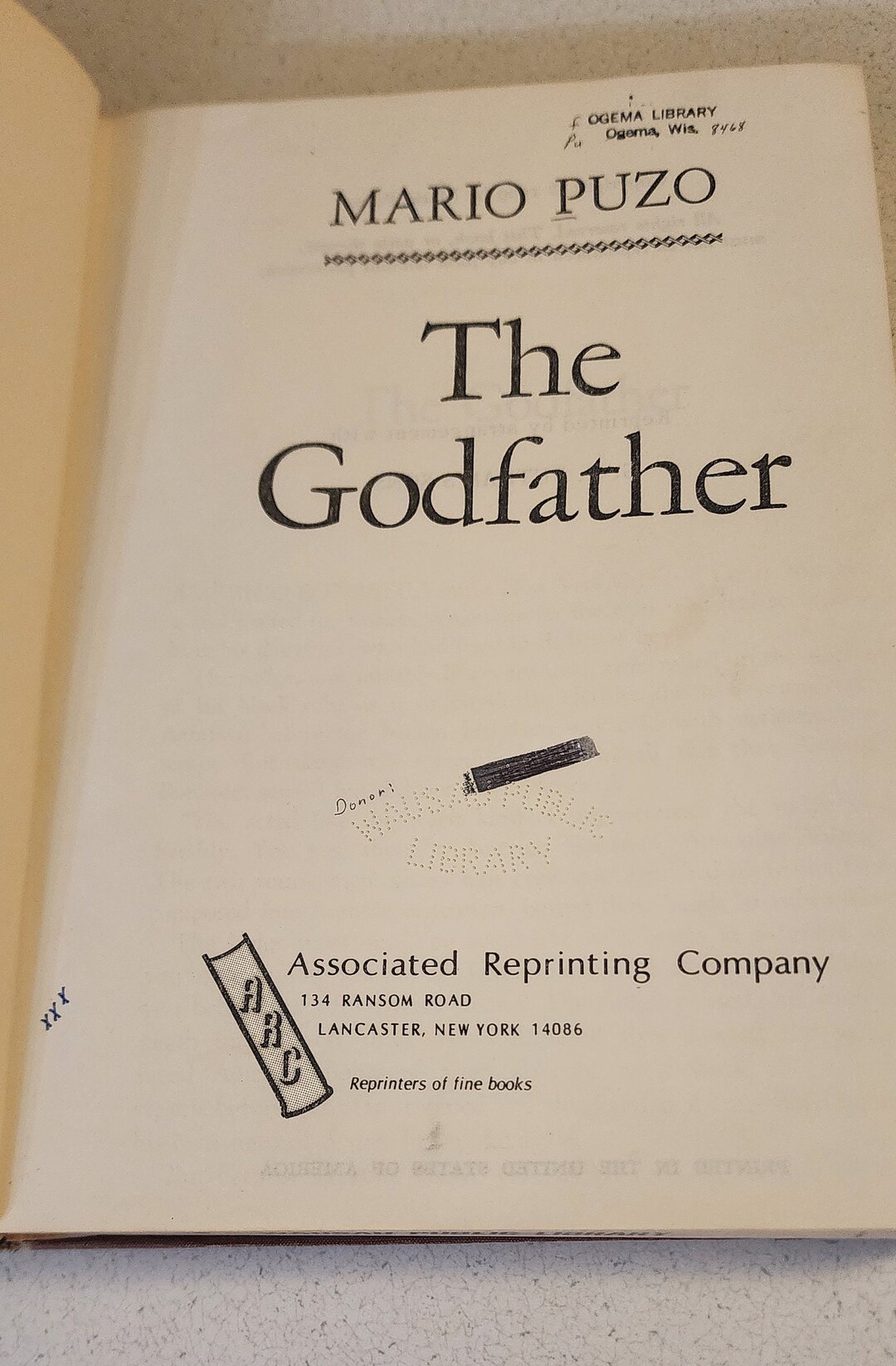 The Godfather, Mario Puzo, Reprinted 1969 by G.P. Putnam and Sons ...