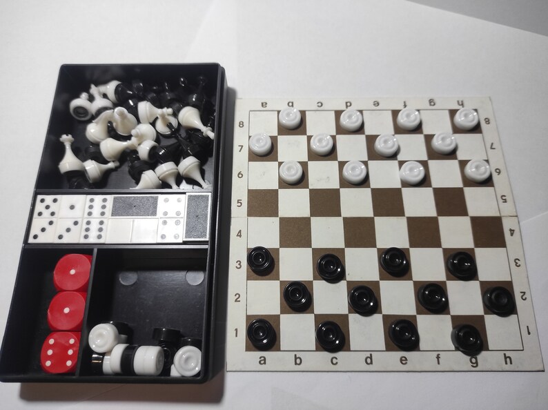 Travel Set of Game, Vintage Ussr Checkers, Chess, Dominoes - Etsy