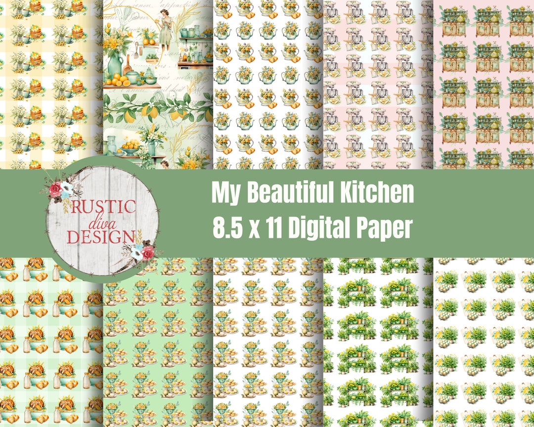 My Beautiful Kitchen Digital Paper Bundle, Printable Paper, Digital ...