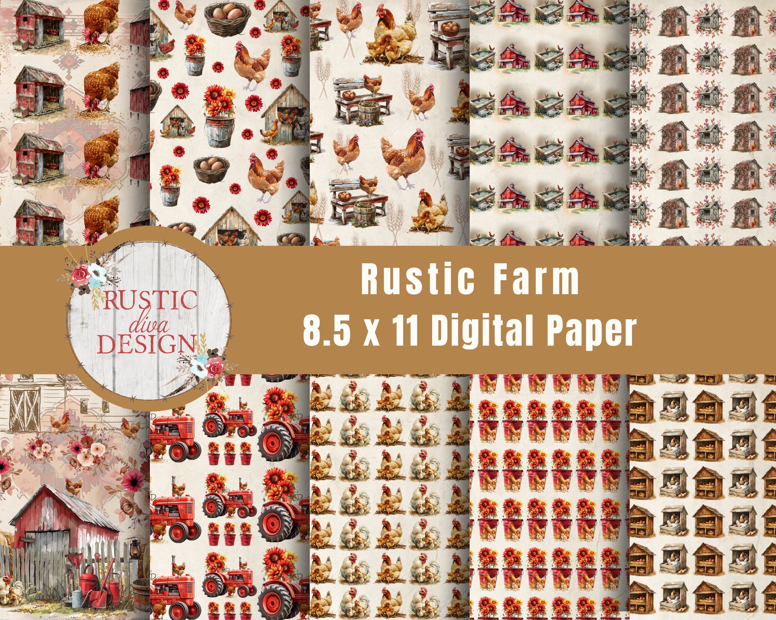 Rustic Farm Digital Paper Bundle, Digital Download, Printable Paper ...