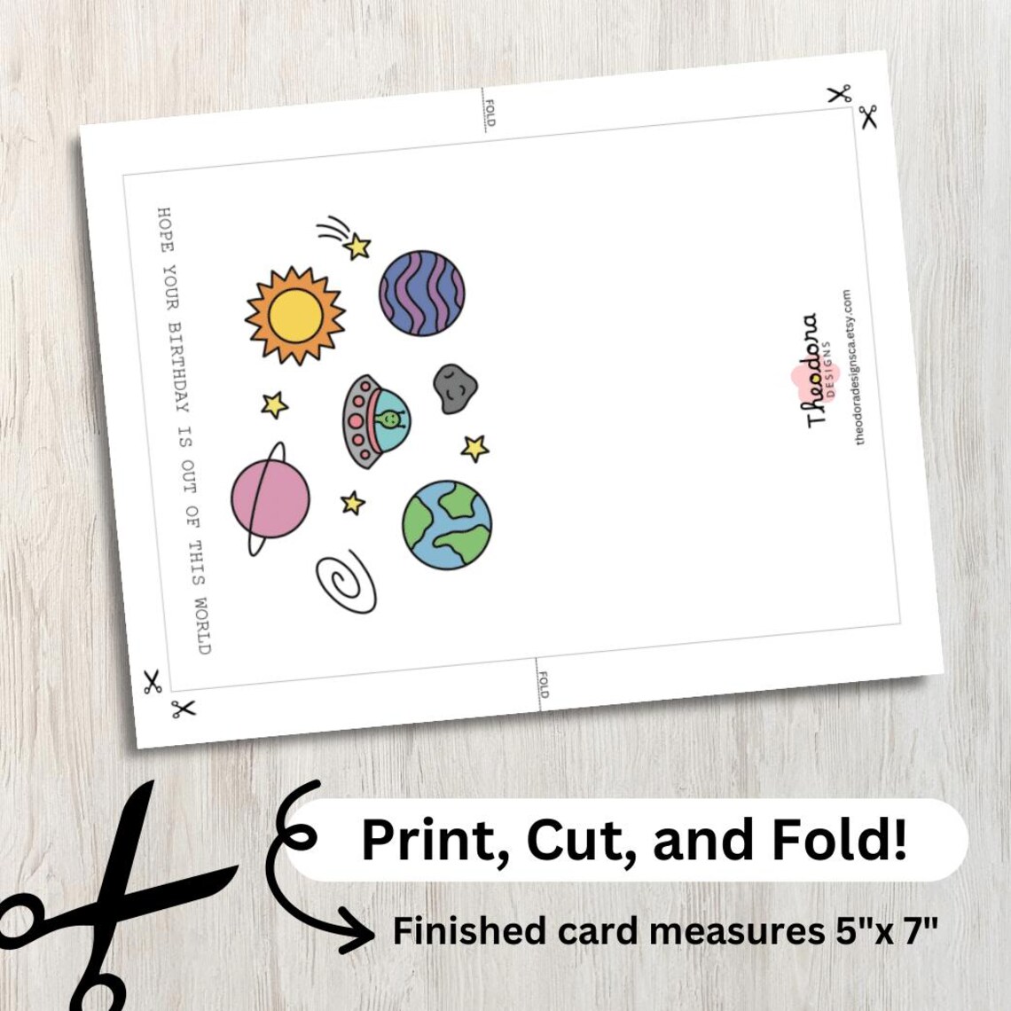 Printable Space Themed Birthday Card - Out of This World - Planet Alien ...