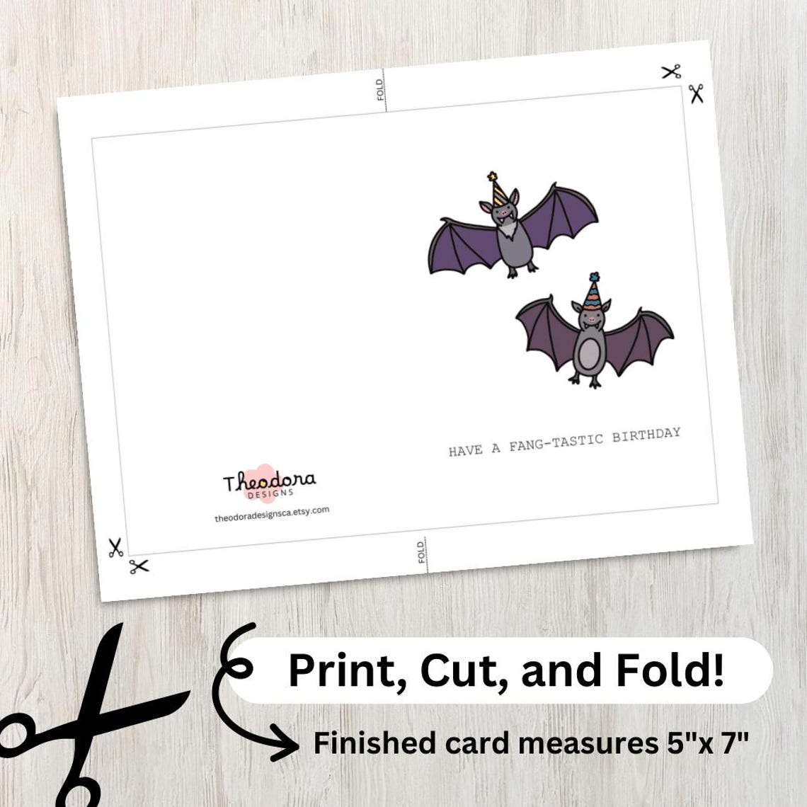 Have A Fang-tastic Birthday - Printable Bat Themed Birthday Card - Cute ...