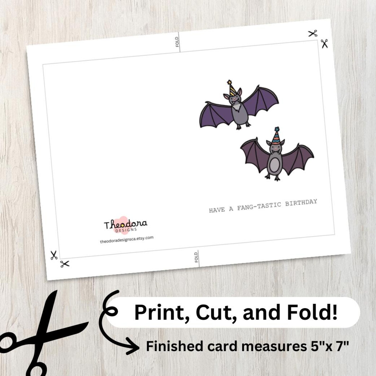 Have A Fang-tastic Birthday - Printable Bat Themed Birthday Card - Cute ...