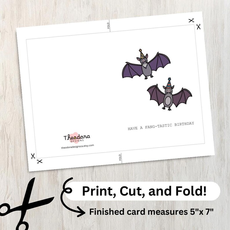 Have A Fang-tastic Birthday - Printable Bat Themed Birthday Card - Cute ...
