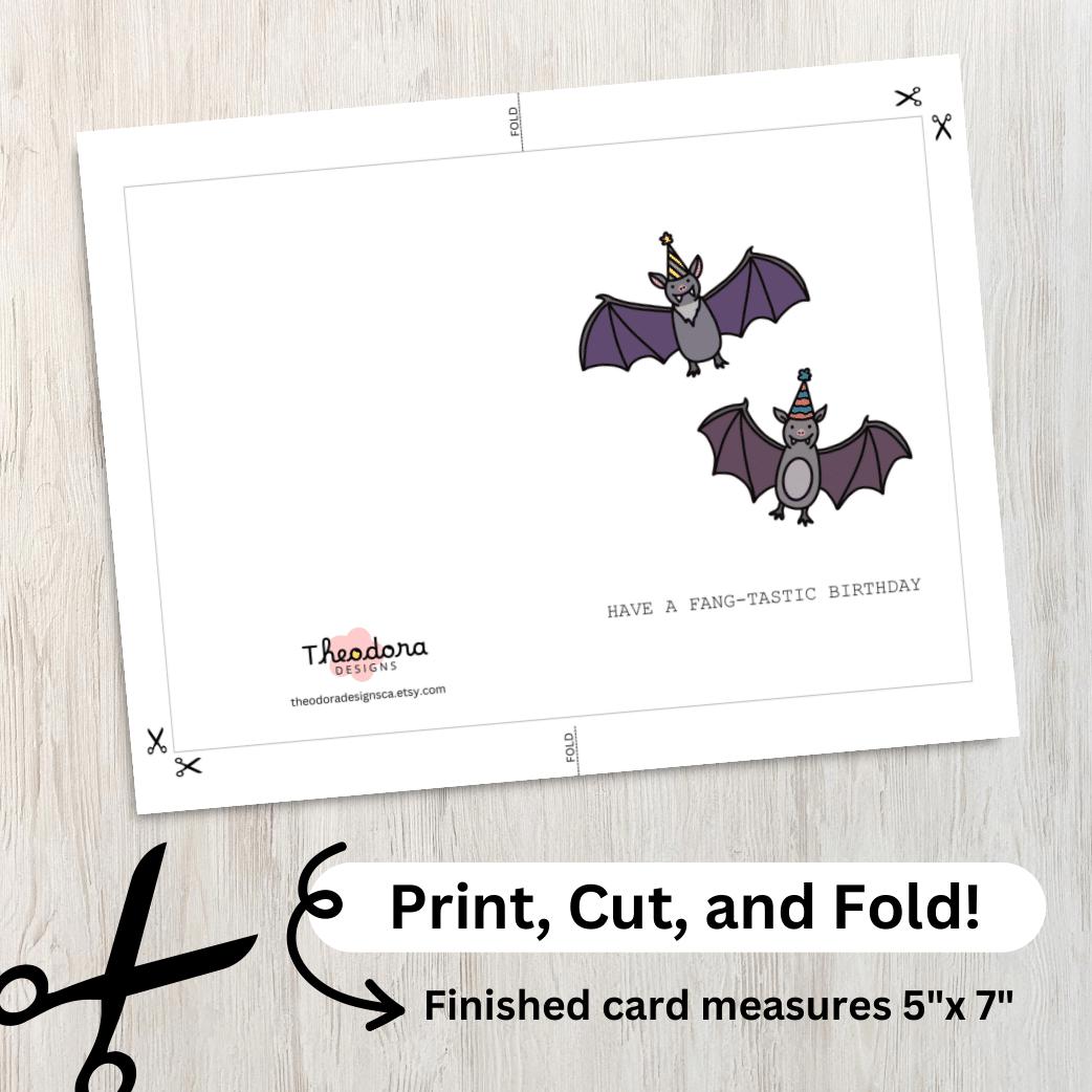 Have A Fang-tastic Birthday - Printable Bat Themed Birthday Card - Cute ...