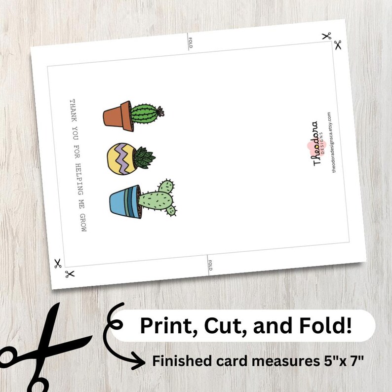 Thank You for Helping Me Grow - Printable Plant Themed Gratitude Card ...