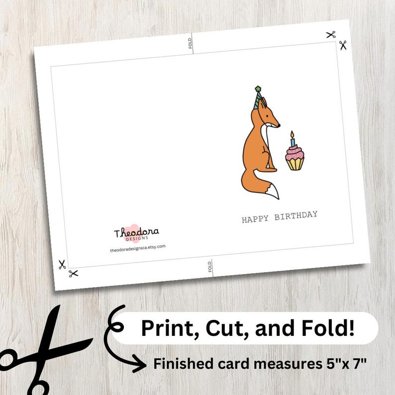 Printable Fox Birthday Card - British Wildlife - Woodland Animal - Red ...