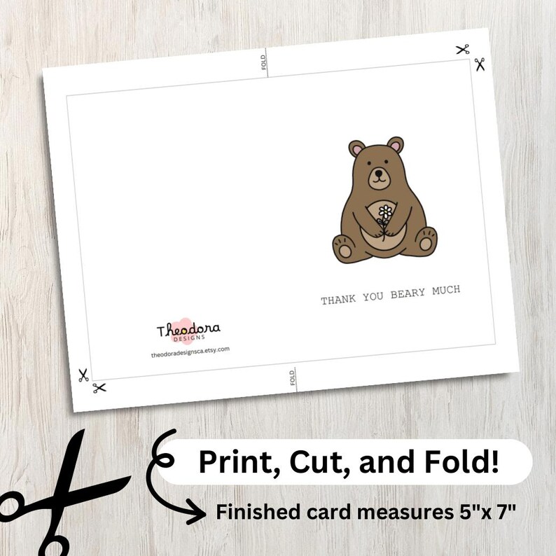 Thank You Beary Much - Cute Printable Brown Bear Themed Thank You Card ...