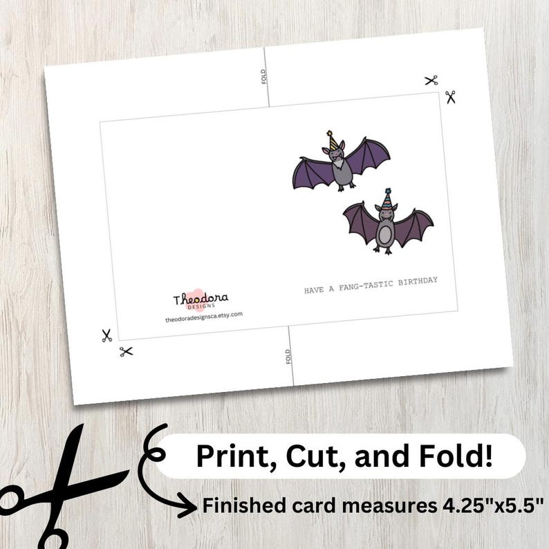 Have A Fang-tastic Birthday - Printable Bat Themed Birthday Card - Cute ...