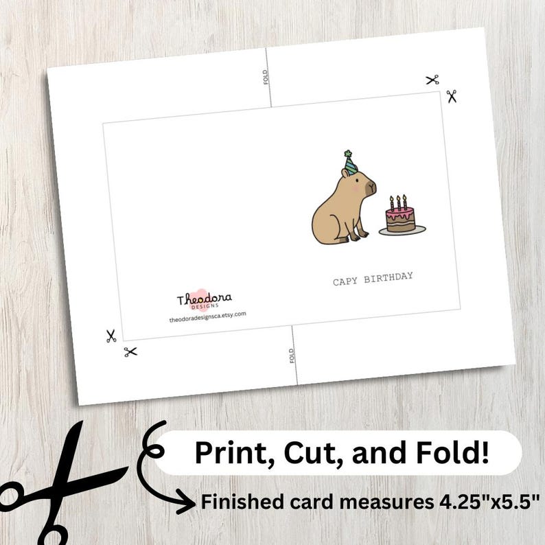Capy Birthday - Printable Capybara Birthday Card - Cute Pun Greeting ...