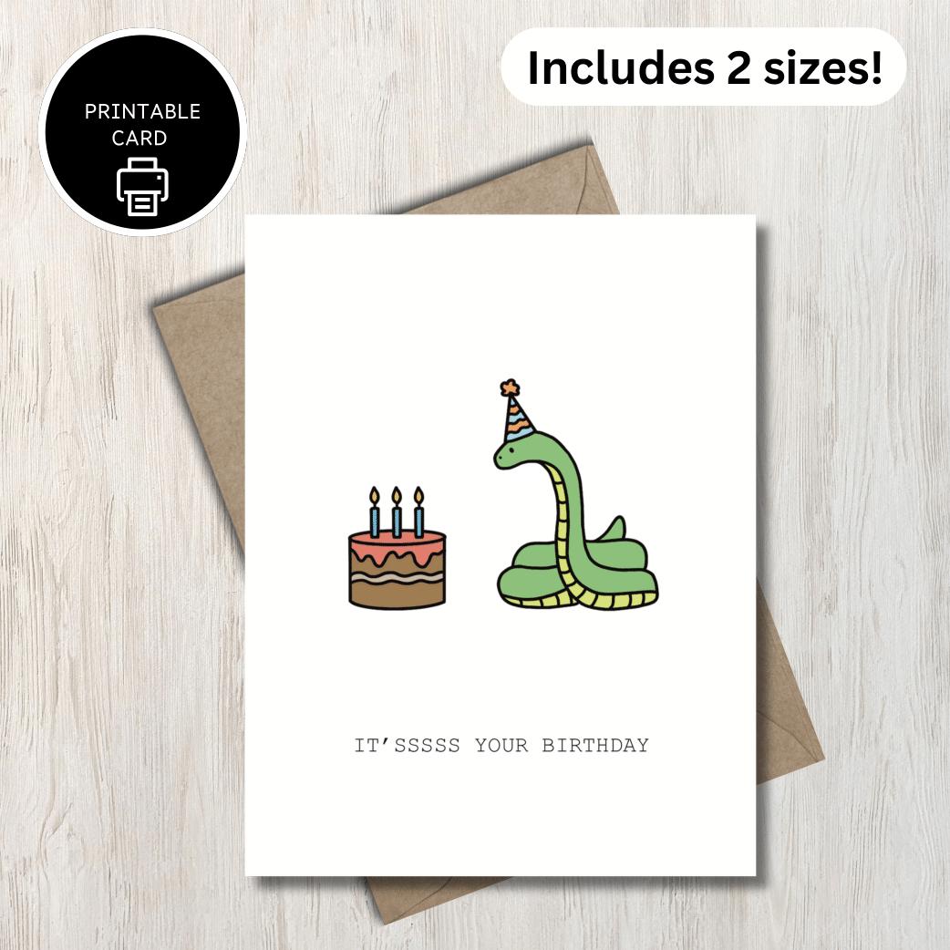 Snake Birthday Card - Funny Printable Pun Card - for Reptile Lovers ...