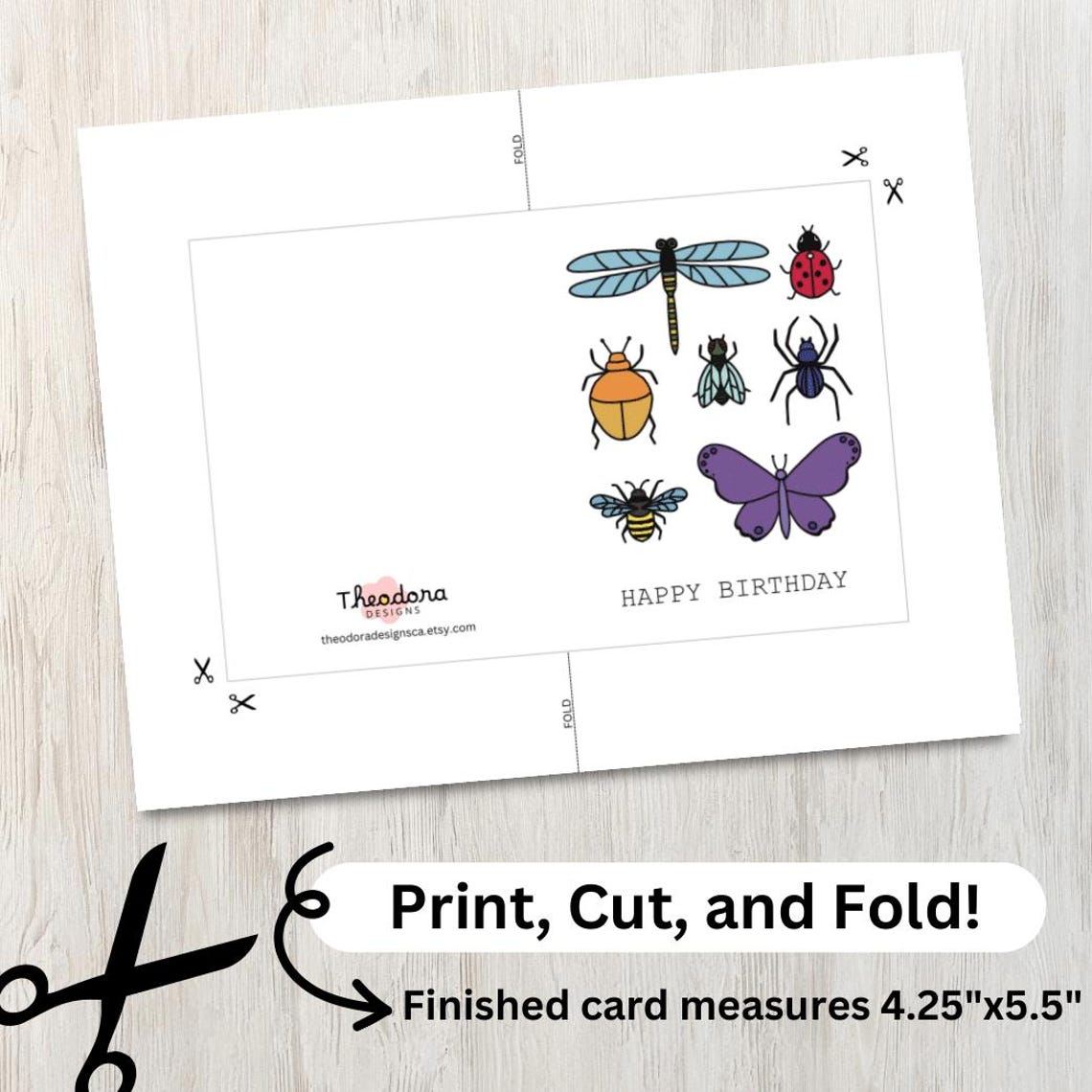 Bug Happy Birthday Card - Printable Insect Creepy Crawly Greeting Card ...