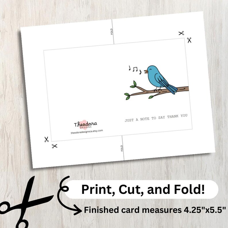 Printable Bluebird Themed Thank You Card - Note of Thanks - Music ...