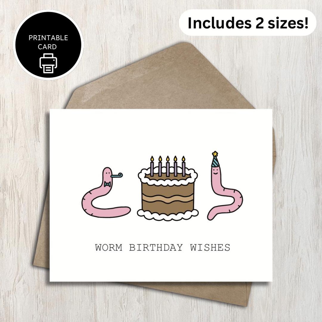 Printable Birthday Card - Worm Birthday Wishes- Worms in Party Hats ...