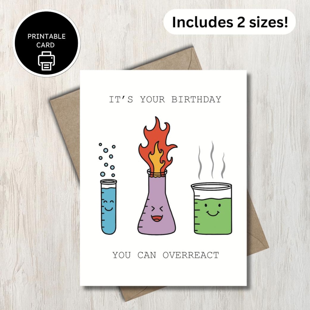 Printable Chemistry Birthday Card - Science Lab Themed Card for ...
