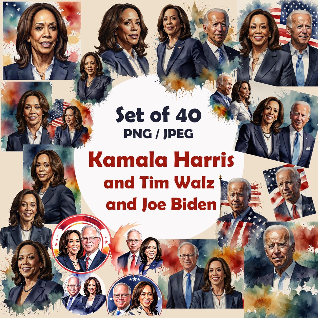 Set of 40 Kamala Harris and Tim Walz, Joe Biden Digital Cliparts, PNG ...