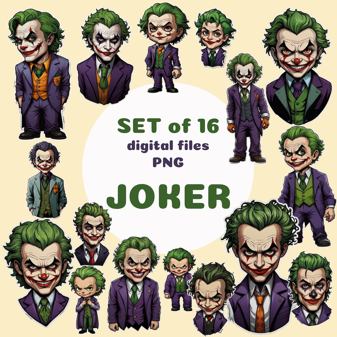 Set of 16 JOKER Digital Stickers, PNG, Poster, Clipart, Joker Print ...