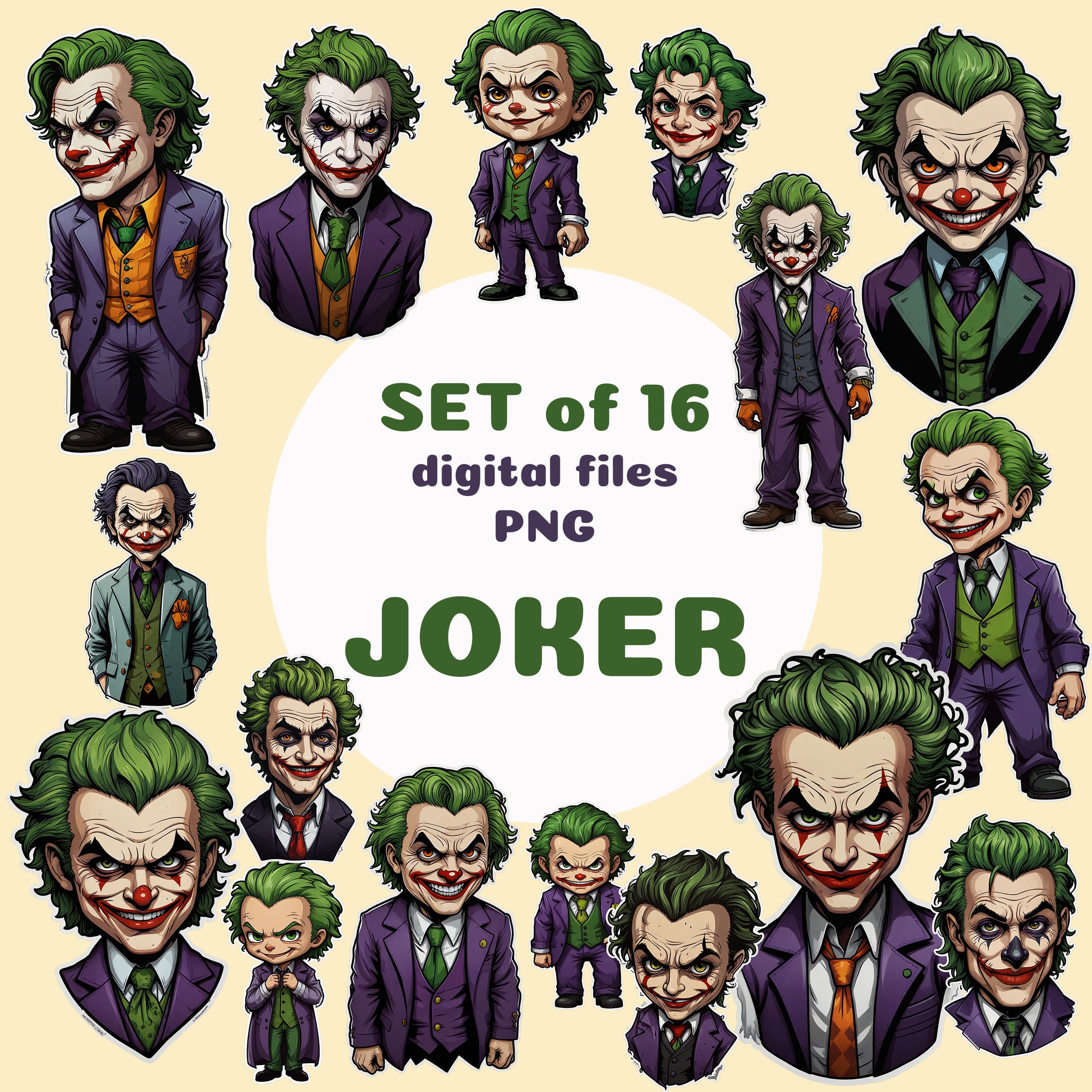 Set of 16 JOKER Digital Stickers, PNG, Poster, Clipart, Joker Print, Printable - Etsy